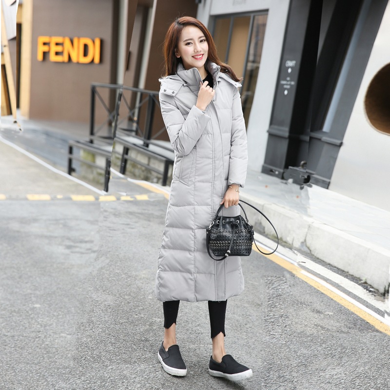 Korean style slim super long warm puffer jacket