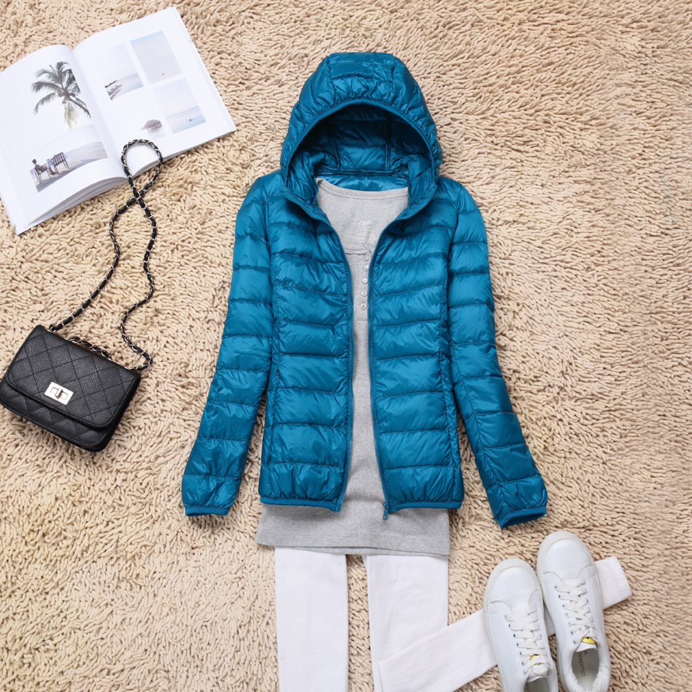 Ladies hooded casual thin puffer jacket