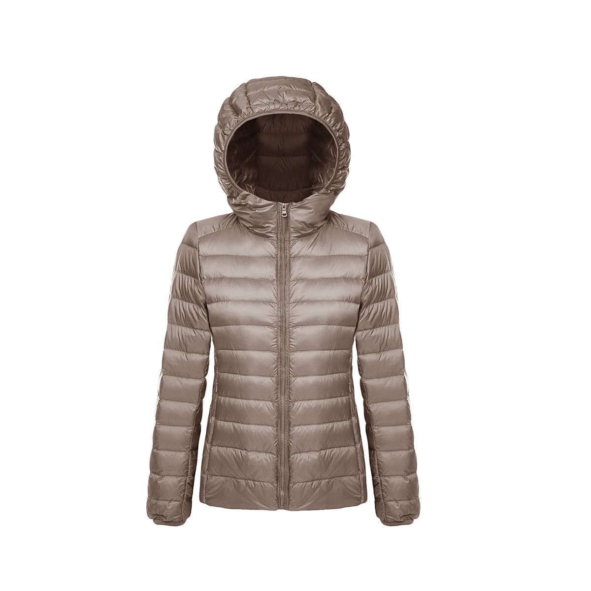 Ladies hooded casual thin puffer jacket