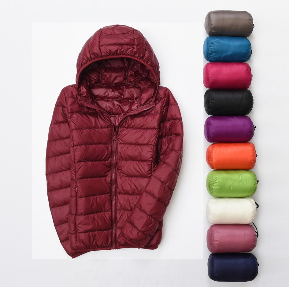Ladies hooded casual thin puffer jacket