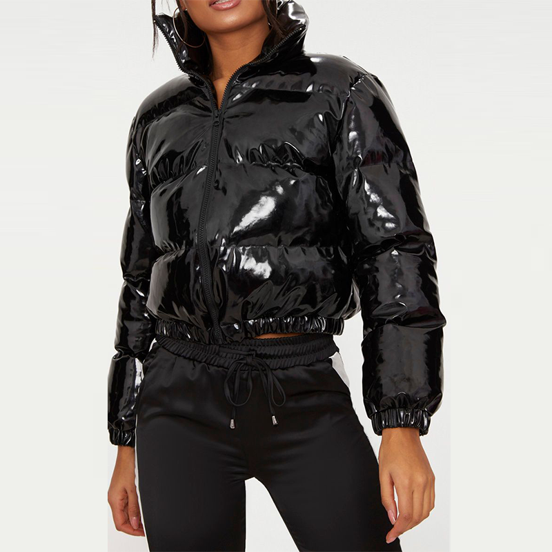 New arrival vinyl cropped short puffer jacket