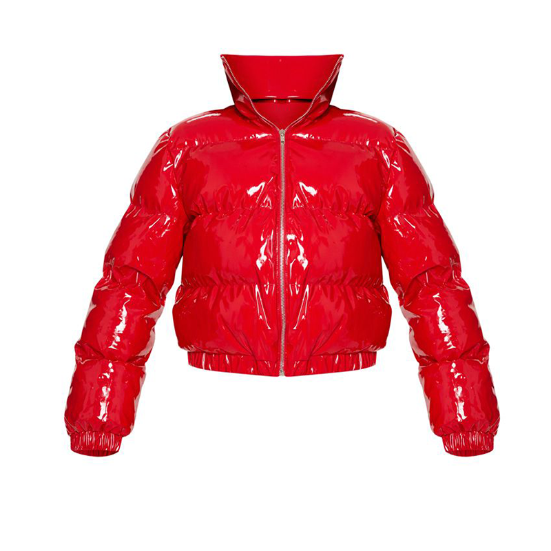 New arrival vinyl cropped short puffer jacket