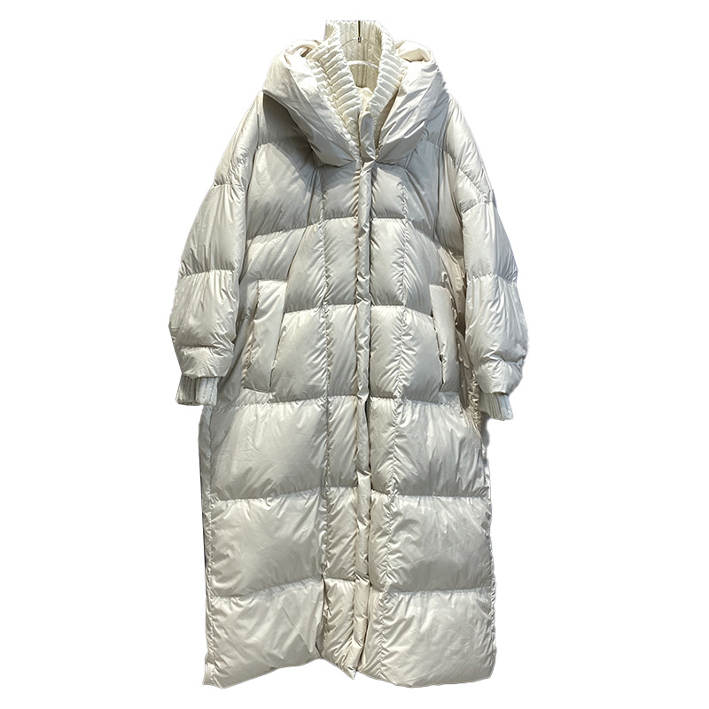 Off-white hooded over-the-knee long puffer jacket
