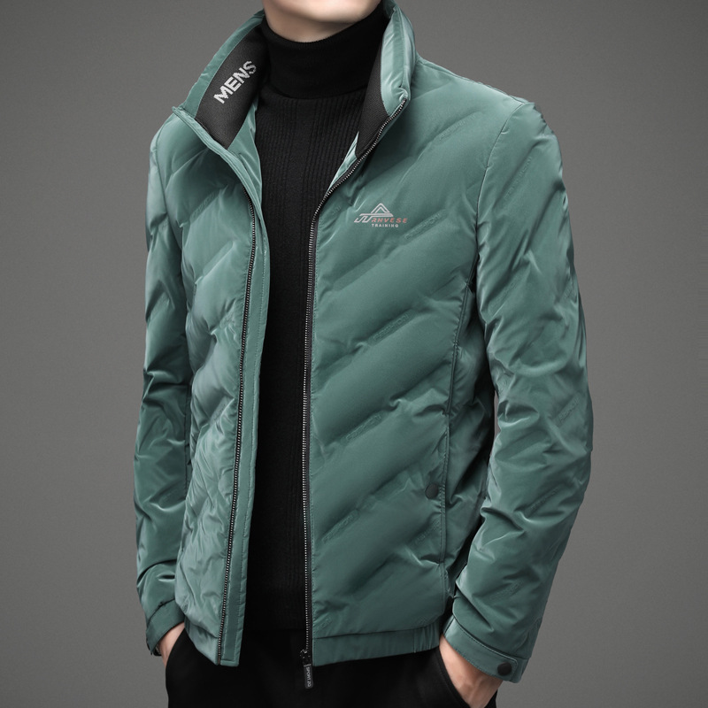 Pure color padded lapel warm puffer jacket