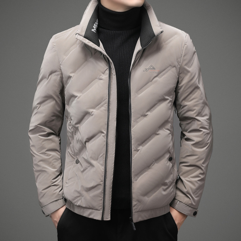 Pure color padded lapel warm puffer jacket
