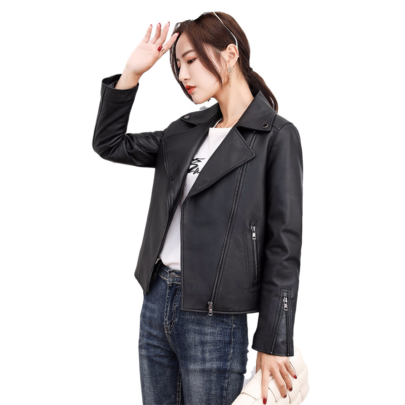 Sheep short slim leather jacket