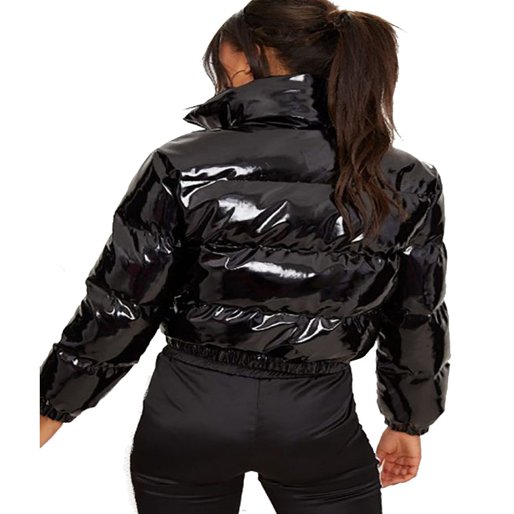 Shiny simple pure color short puffer jacket