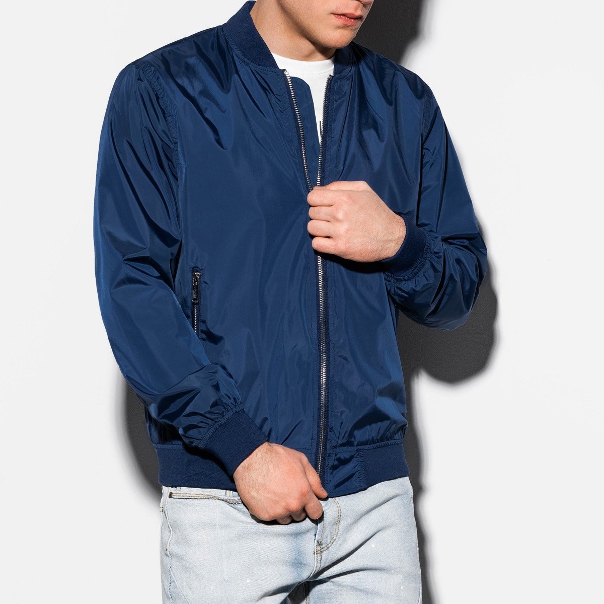 Solid color polyester fashion bomber jacket