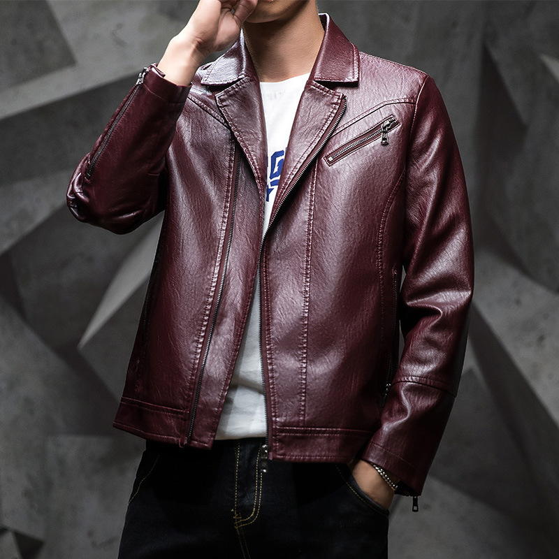 Trendy men’s solid color leather jacket