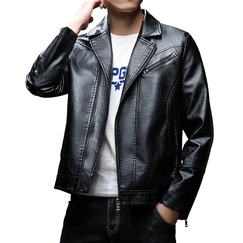 Trendy men’s solid color leather jacket